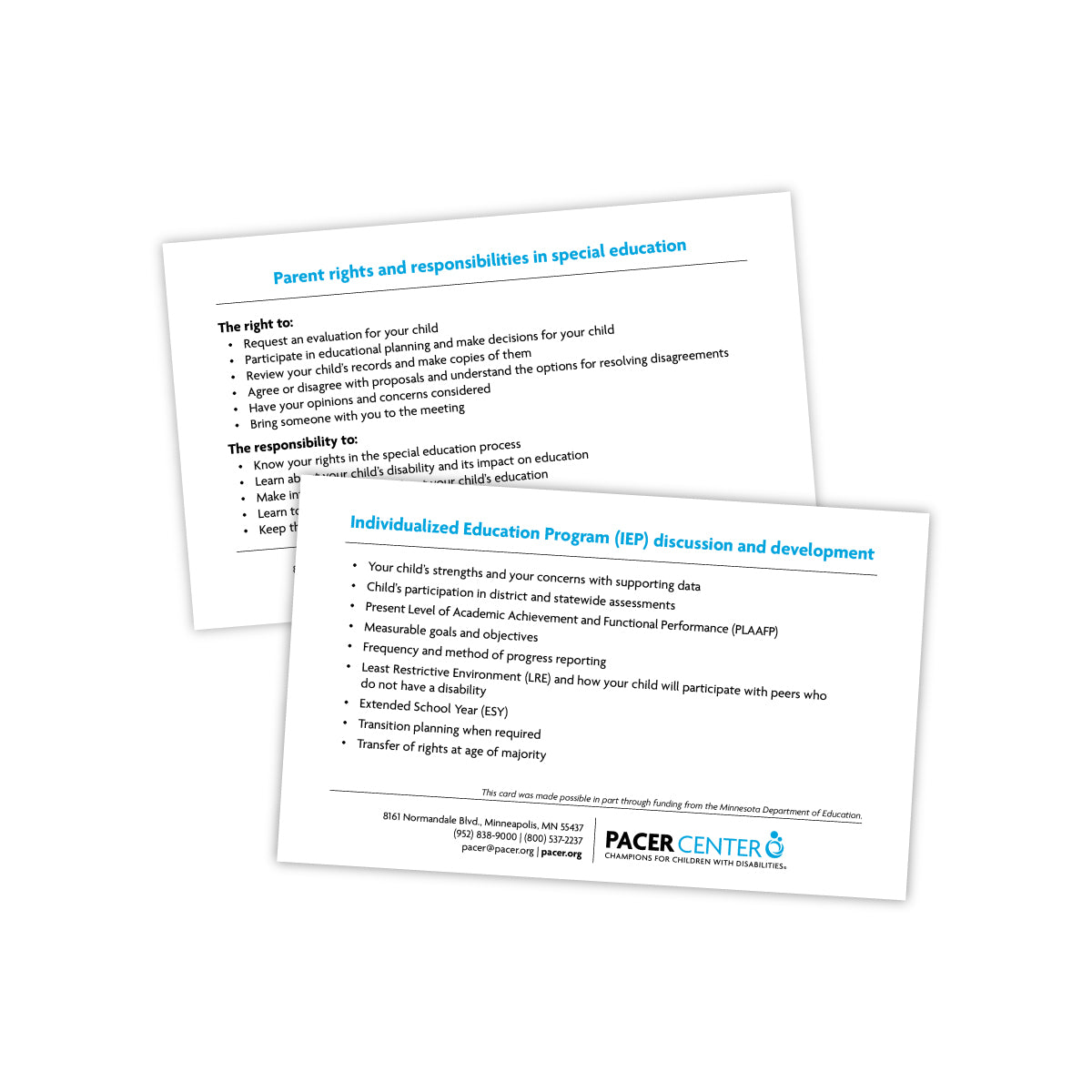 Parent Rights and Responsibilities in Special Education Tip Cards ...