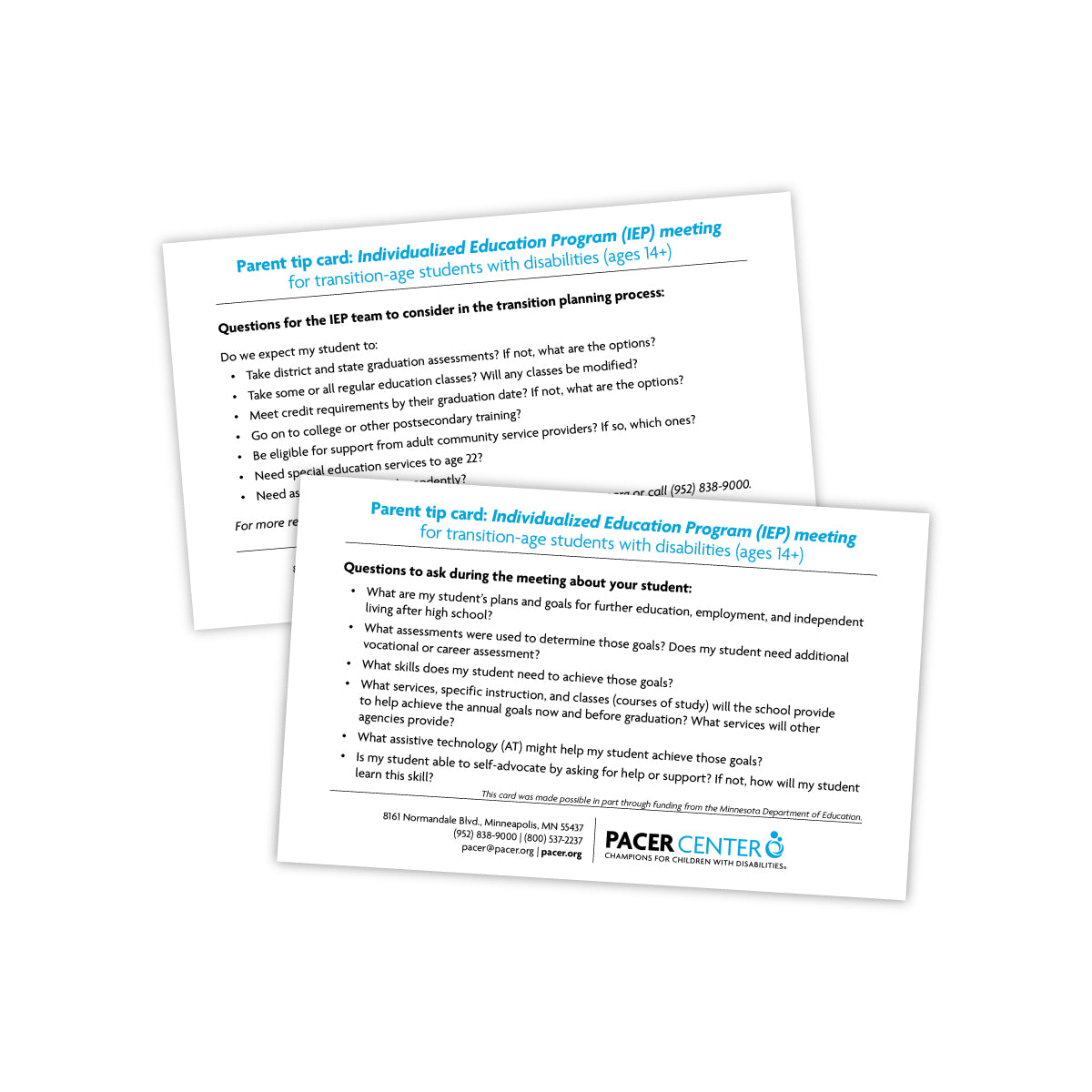 IEP Meeting Parent Tip Cards for Transition Age Students with Disabili ...
